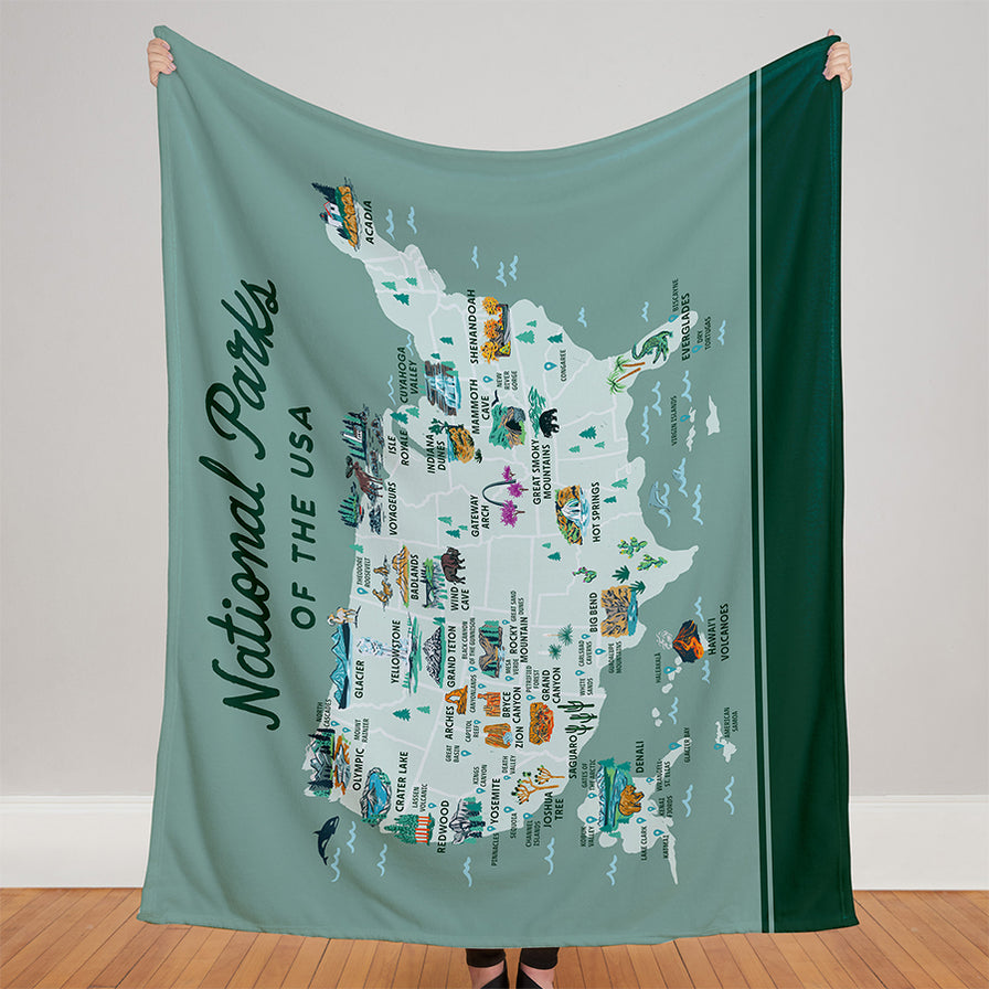 National Parks of the USA Illustrated Map Blanket — America's National ...
