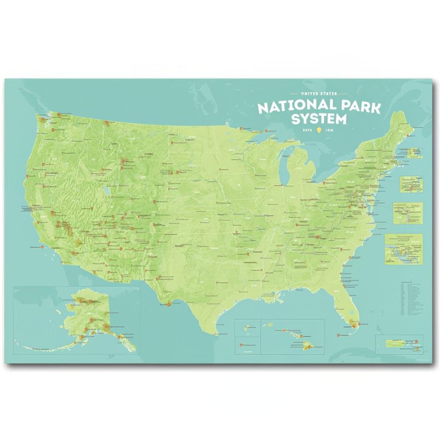 National Park System Units Map - Green & Aqua 24X36 — America's ...