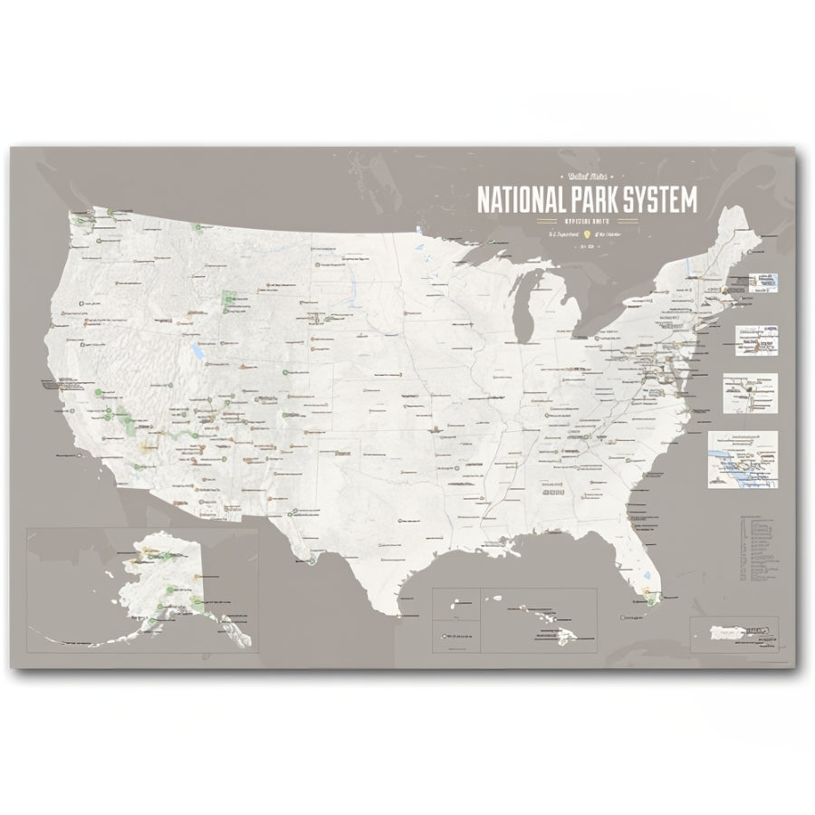 National Park System Units Map - White & Gray 24X36 — America's ...