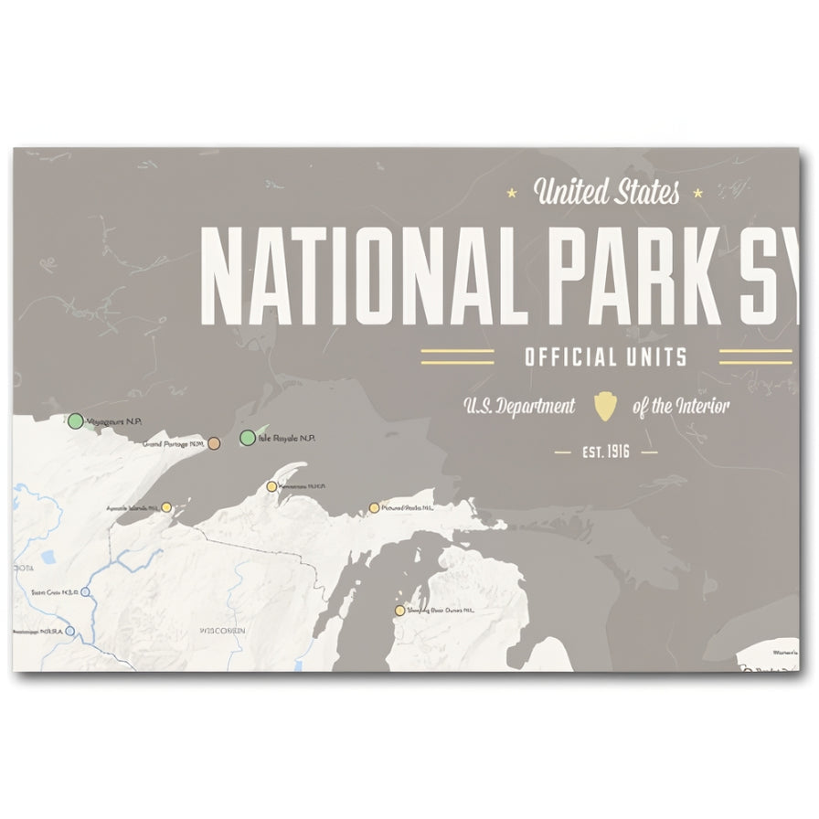 National Park System Units Map - White & Gray 24X36 — America's ...