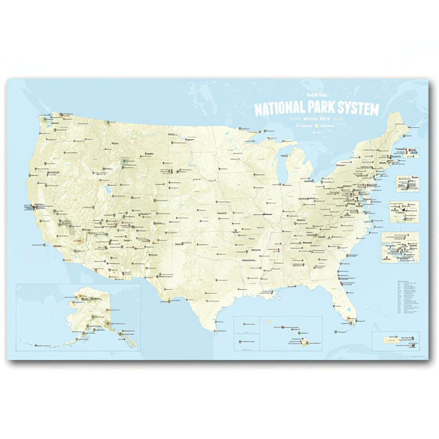 National Park System Units Map - Beige & Light Blue 24X36 — America's ...