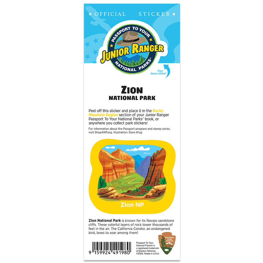 Zion NP Passport Junior Ranger Single Sticker — America's National Parks
