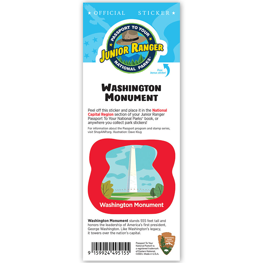 Washington Monument Passport Junior Ranger Single Sticker — America's ...
