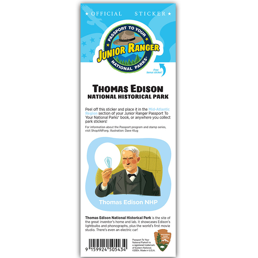 Thomas Edison NHP Passport Junior Ranger Single Sticker — America's ...